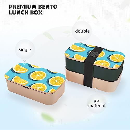 Lemon Wedges Adult Lunch Box, Bento Box, With Cutlery Set Of 3, 2 Compartments, Rectangular, Lunch Box For Adults