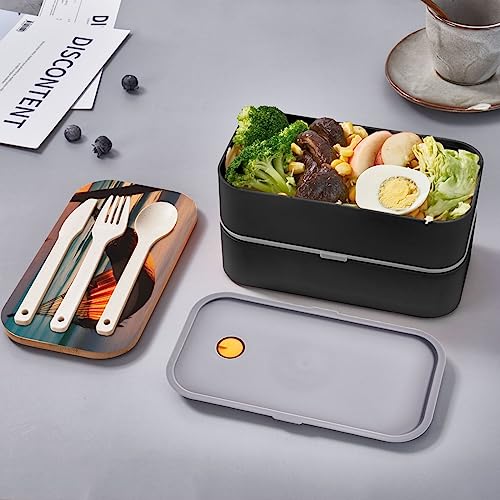 Sunset Beach Hammock Adult Lunch Box, Bento Box, With Cutlery Set Of 3, 2 Compartments, Rectangular, Lunch Box For Adults