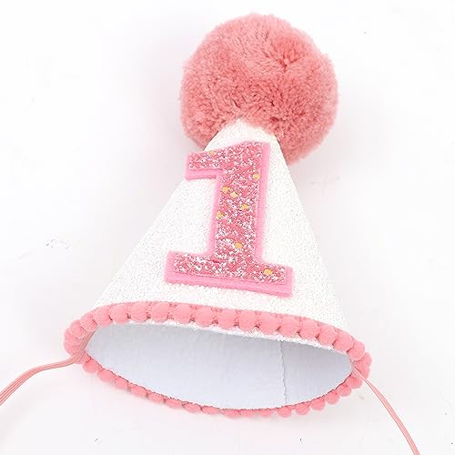 VAVAYAO First Birthday Hat for Baby Girls - First Birthday Cone Hat Pink,1st Birthday Party Hat,Cake Smash Photo Prop,Hot Pink Hat for Party,Kids Theme Party Decoration Supplies