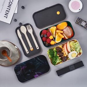 Black Mystery Adult Lunch Box, Bento Box, With Cutlery Set Of 3, 2 Compartments, Rectangular, Lunch Box For Adults