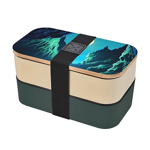 Water Moon Cave Adult Lunch Box, Bento Box, With Cutlery Set Of 3, 2 Compartments, Rectangular, Lunch Box For Adults