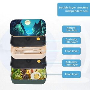 Water Moon Cave Adult Lunch Box, Bento Box, With Cutlery Set Of 3, 2 Compartments, Rectangular, Lunch Box For Adults