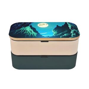 Water Moon Cave Adult Lunch Box, Bento Box, With Cutlery Set Of 3, 2 Compartments, Rectangular, Lunch Box For Adults