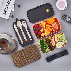 Solid Wood Pattern Adult Lunch Box, Bento Box, With Cutlery Set Of 3, 2 Compartments, Rectangular, Lunch Box For Adults