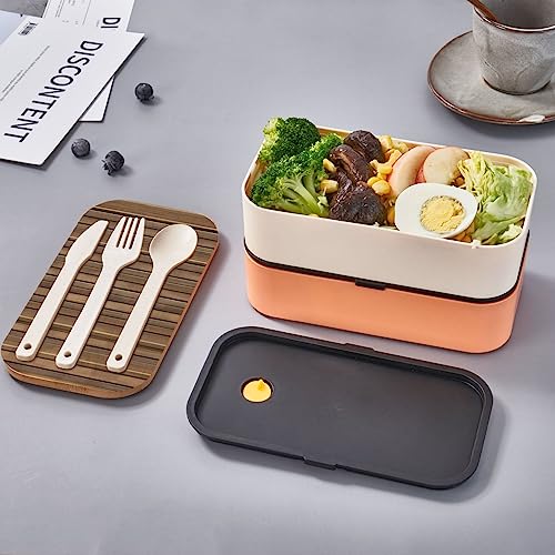 Solid Wood Pattern Adult Lunch Box, Bento Box, With Cutlery Set Of 3, 2 Compartments, Rectangular, Lunch Box For Adults