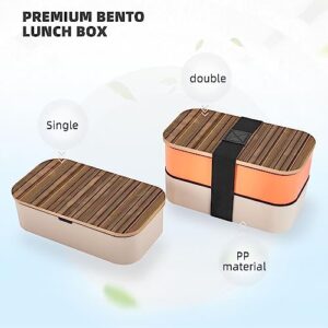 Solid Wood Pattern Adult Lunch Box, Bento Box, With Cutlery Set Of 3, 2 Compartments, Rectangular, Lunch Box For Adults