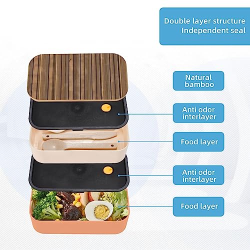 Solid Wood Pattern Adult Lunch Box, Bento Box, With Cutlery Set Of 3, 2 Compartments, Rectangular, Lunch Box For Adults