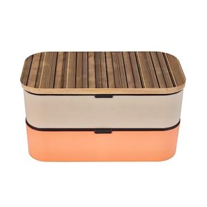 Solid Wood Pattern Adult Lunch Box, Bento Box, With Cutlery Set Of 3, 2 Compartments, Rectangular, Lunch Box For Adults