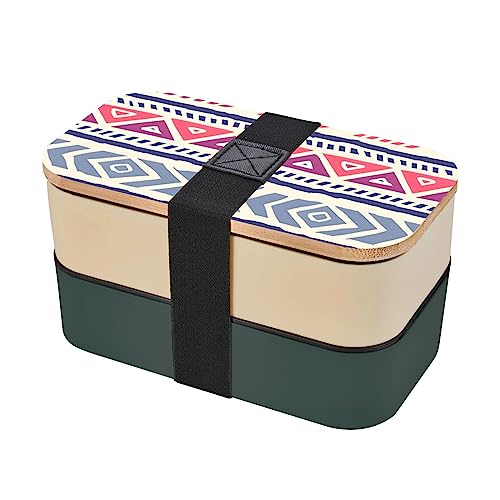 Plain Geometric Floral Pattern Adult Lunch Box, Bento Box, With Cutlery Set Of 3, 2 Compartments, Rectangular, Lunch Box For Adults