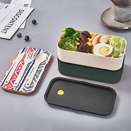 Plain Geometric Floral Pattern Adult Lunch Box, Bento Box, With Cutlery Set Of 3, 2 Compartments, Rectangular, Lunch Box For Adults