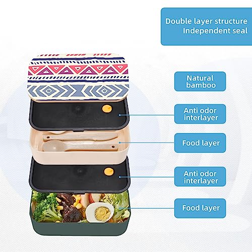 Plain Geometric Floral Pattern Adult Lunch Box, Bento Box, With Cutlery Set Of 3, 2 Compartments, Rectangular, Lunch Box For Adults