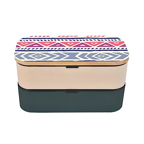 Plain Geometric Floral Pattern Adult Lunch Box, Bento Box, With Cutlery Set Of 3, 2 Compartments, Rectangular, Lunch Box For Adults