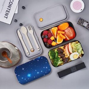 Blue Star Pattern Adult Lunch Box, Bento Box, With Cutlery Set Of 3, 2 Compartments, Rectangular, Lunch Box For Adults