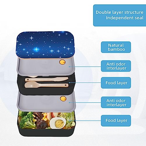 Blue Star Pattern Adult Lunch Box, Bento Box, With Cutlery Set Of 3, 2 Compartments, Rectangular, Lunch Box For Adults