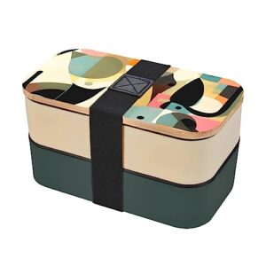 mid-century modern art cat adult lunch box, bento box, with cutlery set of 3, 2 compartments, rectangular, lunch box for adults