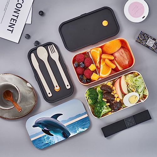 Jumping Up Dolphins Adult Lunch Box, Bento Box, With Cutlery Set Of 3, 2 Compartments, Rectangular, Lunch Box For Adults