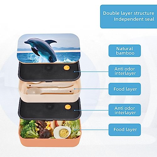 Jumping Up Dolphins Adult Lunch Box, Bento Box, With Cutlery Set Of 3, 2 Compartments, Rectangular, Lunch Box For Adults