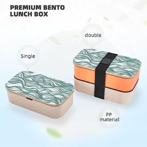 Green Wavy Stripe Adult Lunch Box, Bento Box, With Cutlery Set Of 3, 2 Compartments, Rectangular, Lunch Box For Adults