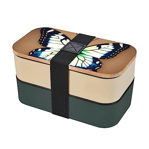 Cute Little Butterfly Adult Lunch Box, Bento Box, With Cutlery Set Of 3, 2 Compartments, Rectangular, Lunch Box For Adults