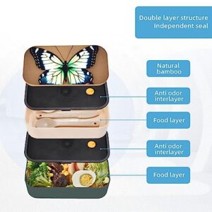 Cute Little Butterfly Adult Lunch Box, Bento Box, With Cutlery Set Of 3, 2 Compartments, Rectangular, Lunch Box For Adults