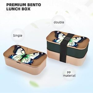 Cute Little Butterfly Adult Lunch Box, Bento Box, With Cutlery Set Of 3, 2 Compartments, Rectangular, Lunch Box For Adults