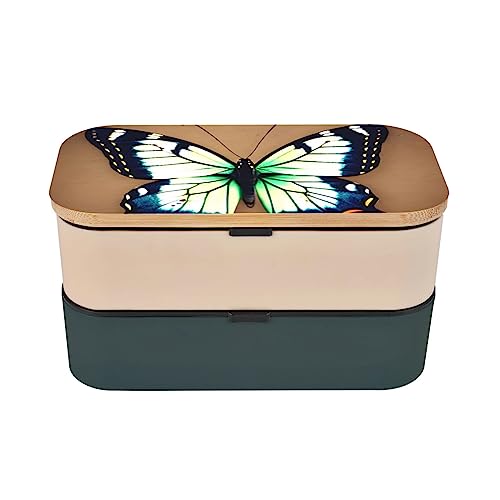 Cute Little Butterfly Adult Lunch Box, Bento Box, With Cutlery Set Of 3, 2 Compartments, Rectangular, Lunch Box For Adults