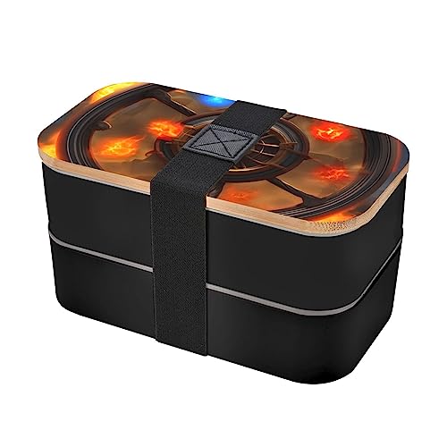 Flaming Flywheel Adult Lunch Box, Bento Box, With Cutlery Set Of 3, 2 Compartments, Rectangular, Lunch Box For Adults