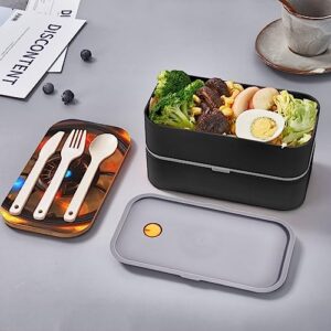 Flaming Flywheel Adult Lunch Box, Bento Box, With Cutlery Set Of 3, 2 Compartments, Rectangular, Lunch Box For Adults