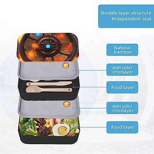 Flaming Flywheel Adult Lunch Box, Bento Box, With Cutlery Set Of 3, 2 Compartments, Rectangular, Lunch Box For Adults