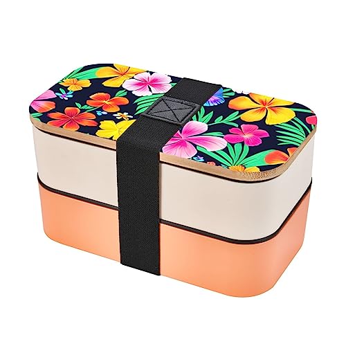 Colorful Flowers Adult Lunch Box, Bento Box, With Cutlery Set Of 3, 2 Compartments, Rectangular, Lunch Box For Adults