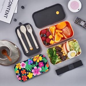 Colorful Flowers Adult Lunch Box, Bento Box, With Cutlery Set Of 3, 2 Compartments, Rectangular, Lunch Box For Adults