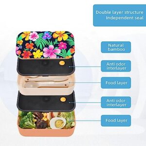 Colorful Flowers Adult Lunch Box, Bento Box, With Cutlery Set Of 3, 2 Compartments, Rectangular, Lunch Box For Adults