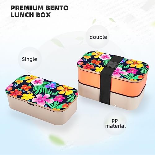 Colorful Flowers Adult Lunch Box, Bento Box, With Cutlery Set Of 3, 2 Compartments, Rectangular, Lunch Box For Adults