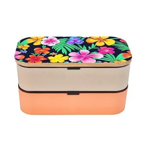 Colorful Flowers Adult Lunch Box, Bento Box, With Cutlery Set Of 3, 2 Compartments, Rectangular, Lunch Box For Adults