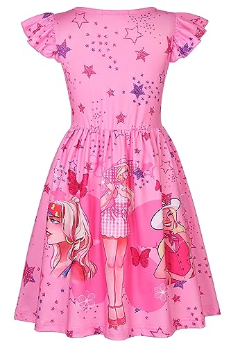 Girls Costume Dress Kids Cartoon Ruffle Sleeve Summer Outfit Birthday Party Gift Toy RA045XXL Pink