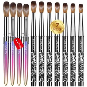 saviland 11pcs kolinsky acrylic nail brush set - size 4/6/8/10/12/14/16 acrylic powder brushes for acrylic nails extension & 3d nail carving