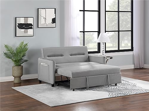 WEALTHOME Contemporary Microfiber Sleeper Sofa - Full-Foam Cushioned, Multi-Functional Loveseat with Pull-Out Bed - Ideal for Hosting & Everyday Comfort in Modern Living Spaces (Grey)