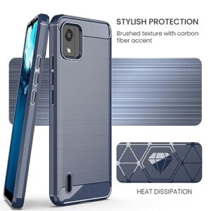 Dretal for Nokia C110 Case with Tempered Glass Screen Protector, Shock-Absorption Brushed Flexible Soft TPU Carbon Fiber Protective Cover for Nokia C110 (Navy)