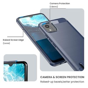 Dretal for Nokia C110 Case with Tempered Glass Screen Protector, Shock-Absorption Brushed Flexible Soft TPU Carbon Fiber Protective Cover for Nokia C110 (Navy)