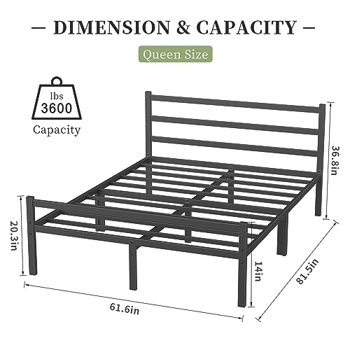 Musen Queen Bed Frame with Headboard-Durable Metal Bed Frame, Noise Free Platform Bed with Storage, Anti-Slip Queen Size Bed Frame, Queen Bed Frame Easy Assembly, No Box Spring Needed