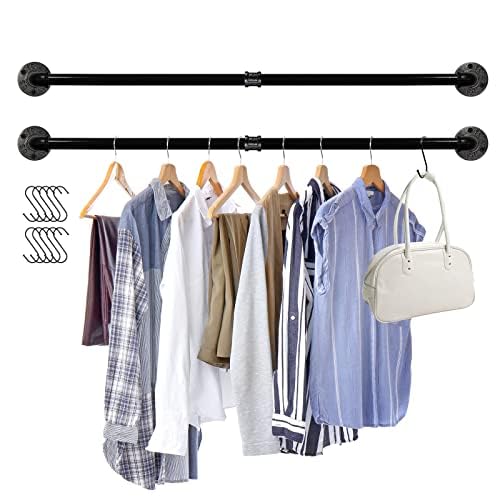 Dawod Industrial Pipe Clothing Rack 36 Inch 2 Pack, Wall Mounted Clothes Rack, Hanging Clothes Rods for Closet and Laundry Room, Multi-Purpose Heavy Duty Garment Bar