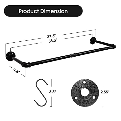 Dawod Industrial Pipe Clothing Rack 36 Inch 2 Pack, Wall Mounted Clothes Rack, Hanging Clothes Rods for Closet and Laundry Room, Multi-Purpose Heavy Duty Garment Bar