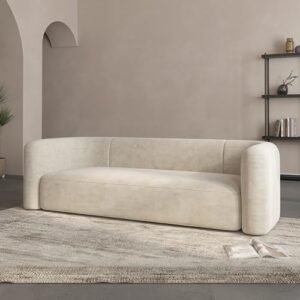 Acanva Luxury Modern Tight Curved Back Velvet Sofa, Minimalist Style Comfy Couch for Living Room Apartment Reception Space, Cream 3 Seater