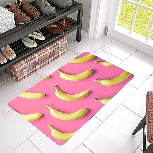 susiyo Doormat 30"x18" Yellow Bananas on Pink Non-Slip Indoor Entryway Door Mat (Rubber Backing)