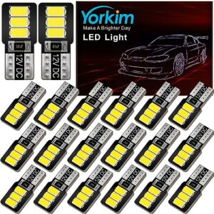 yorkim 20pcs 194 led bulb white, mizi size 168 led bulb t10 led bulb replacement for car interior map dome door lights courtesy trunk license plate lights side marker lights, pack of 20, 6300k