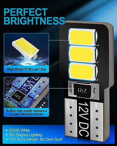 Yorkim 20PCS 194 LED Bulb White, MIZI SIZE 168 Led Bulb T10 Led Bulb Replacement for Car Interior Map Dome Door Lights Courtesy Trunk License Plate Lights Side Marker Lights, Pack of 20, 6300K