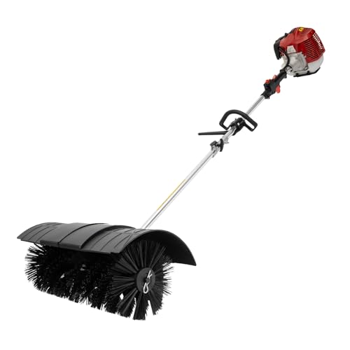 Gas Power Handheld Sweeper, 2 Stroke Hand Held Power Broom Cleaning Driveway Turf Grass Walk Behind Hand Held Cleaning Machine Petrol Power Grass Lawn Sweeper Cleaning Tool (52CC Type1)