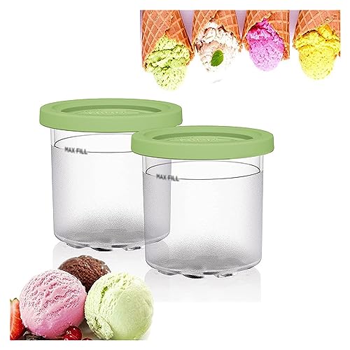 EVANEM 2/4/6PCS Creami Deluxe Pints, for Ninja Creami Deluxe Pints,16 OZ Ice Cream Pint Containers Reusable,Leaf-Proof for NC301 NC300 NC299AM Series Ice Cream Maker,Green-2PCS