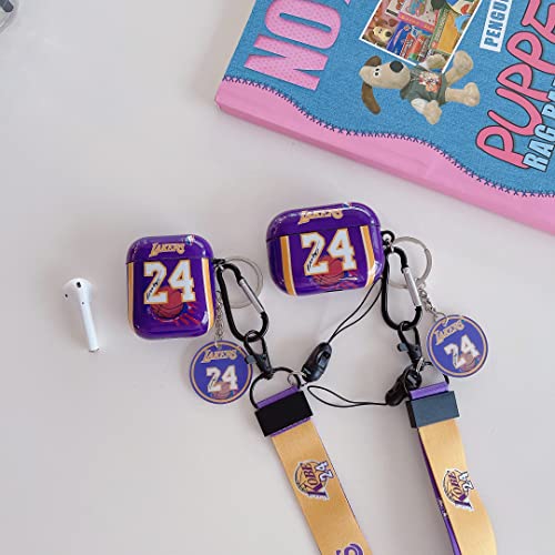 Purple Laker with Basketball Sports Brand Style AirPod Pro Case Lanyard Keychain, Unique Process TPU Soft AirPod Pro Case Cover. Suitable for Fans Boys Girls Teens,Basketball No.24