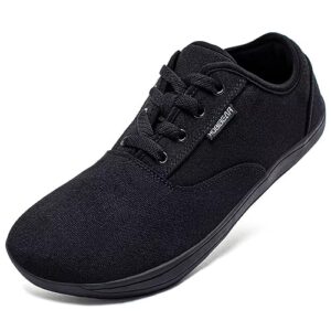 mens barefoot shoes canvas wide toe box minimalist zero drop sole sneakers minimus extra width fit gym tennis walking trail road running outdoor casual comfort male size 10 10w all black